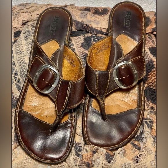 Born | Shoes | Born Brown Leather Thongs Adjustable Strap Sandals ...